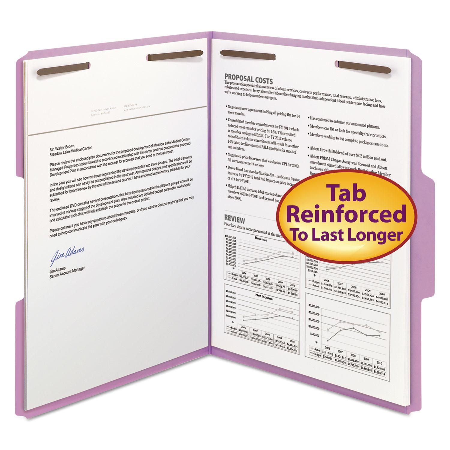 Top Tab Colored 2-Fastener Folders, 1/3-Cut Tabs, Letter Size, Lavender ...