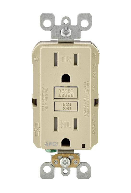 Leviton AFTR1-KI AFCI Duplex Receptacle, 2 -Pole, 15 A, 125 VAC, Back ...
