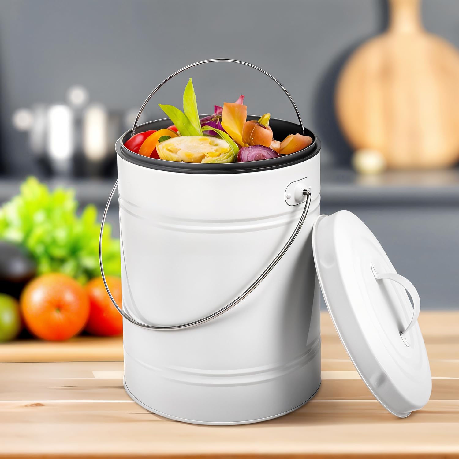 White Metal Compost Bucket with Airflow Lid | Plastic Express Inc.