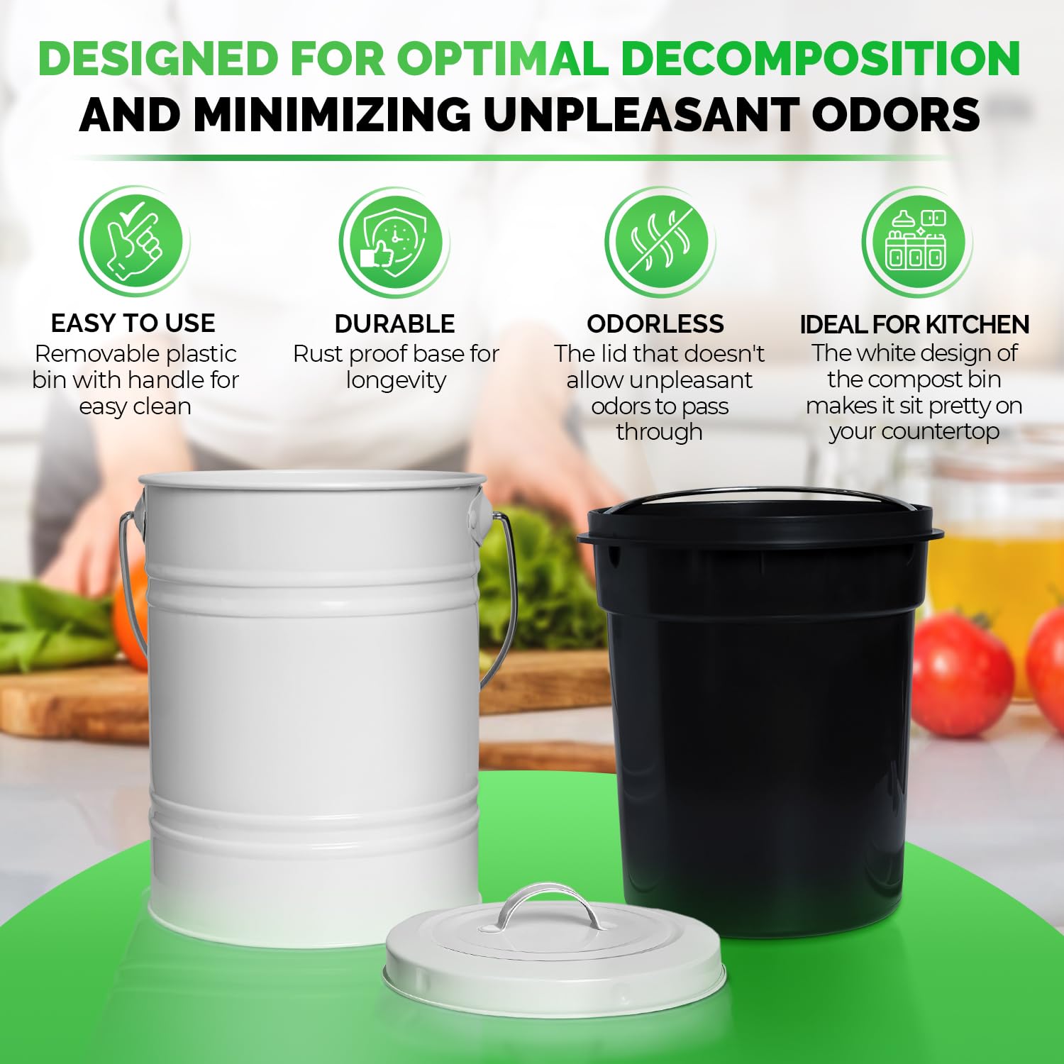 White Metal Compost Bucket with Airflow Lid | Plastic Express Inc.