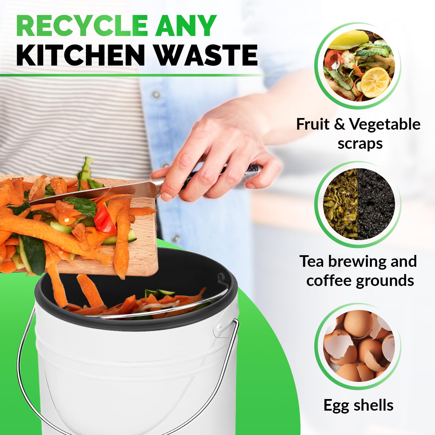 White Metal Compost Bucket with Airflow Lid | Plastic Express Inc.