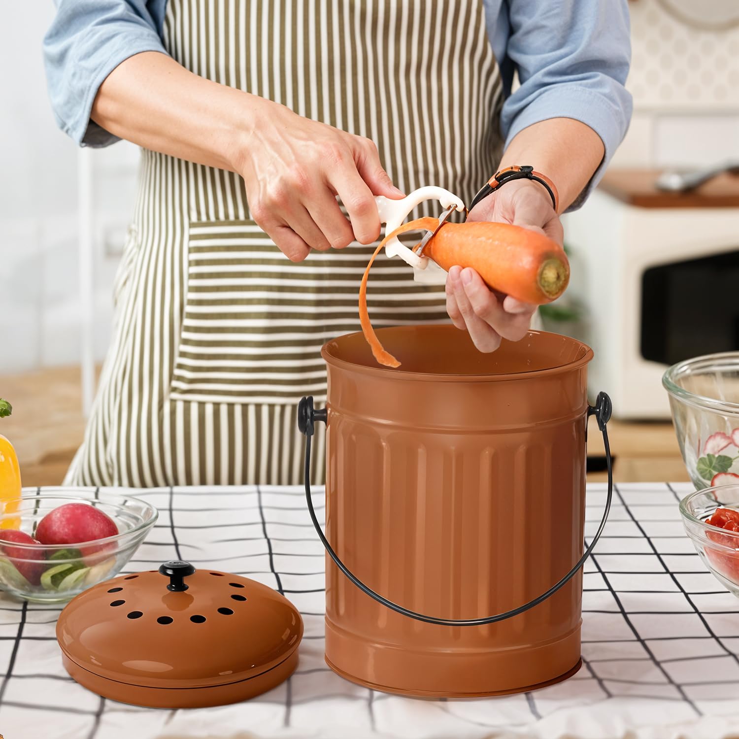 1.5 Gallon Copper Metal Compost Bin with Airflow Lid and One Charcoal ...
